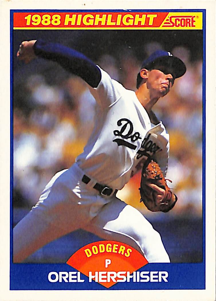 1989 Score 1988 Highlight Orel Hershiser Vintage Baseball Card #653 ...